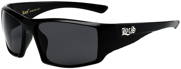 Locs Trending Angular Shiny Black Sports Wrap Locs Sunglasses